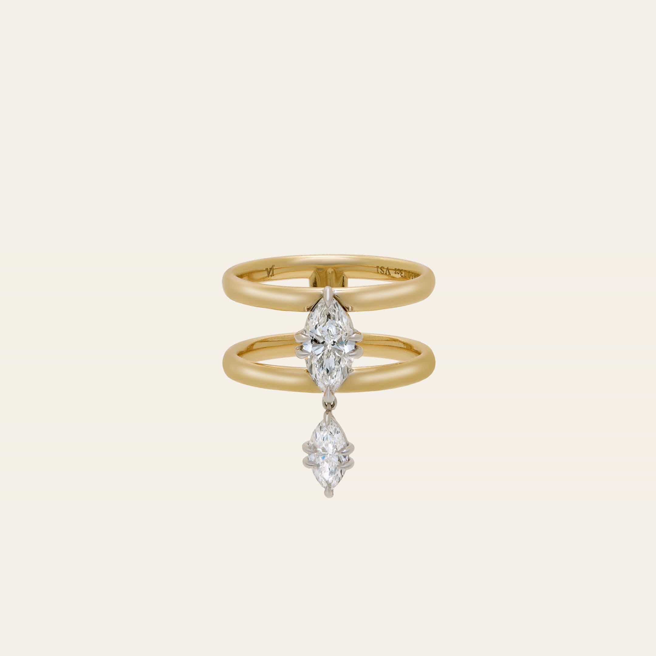 Celestia Marquise Diamond Drop Ring | Double Band Diamond Dangle Ring ...