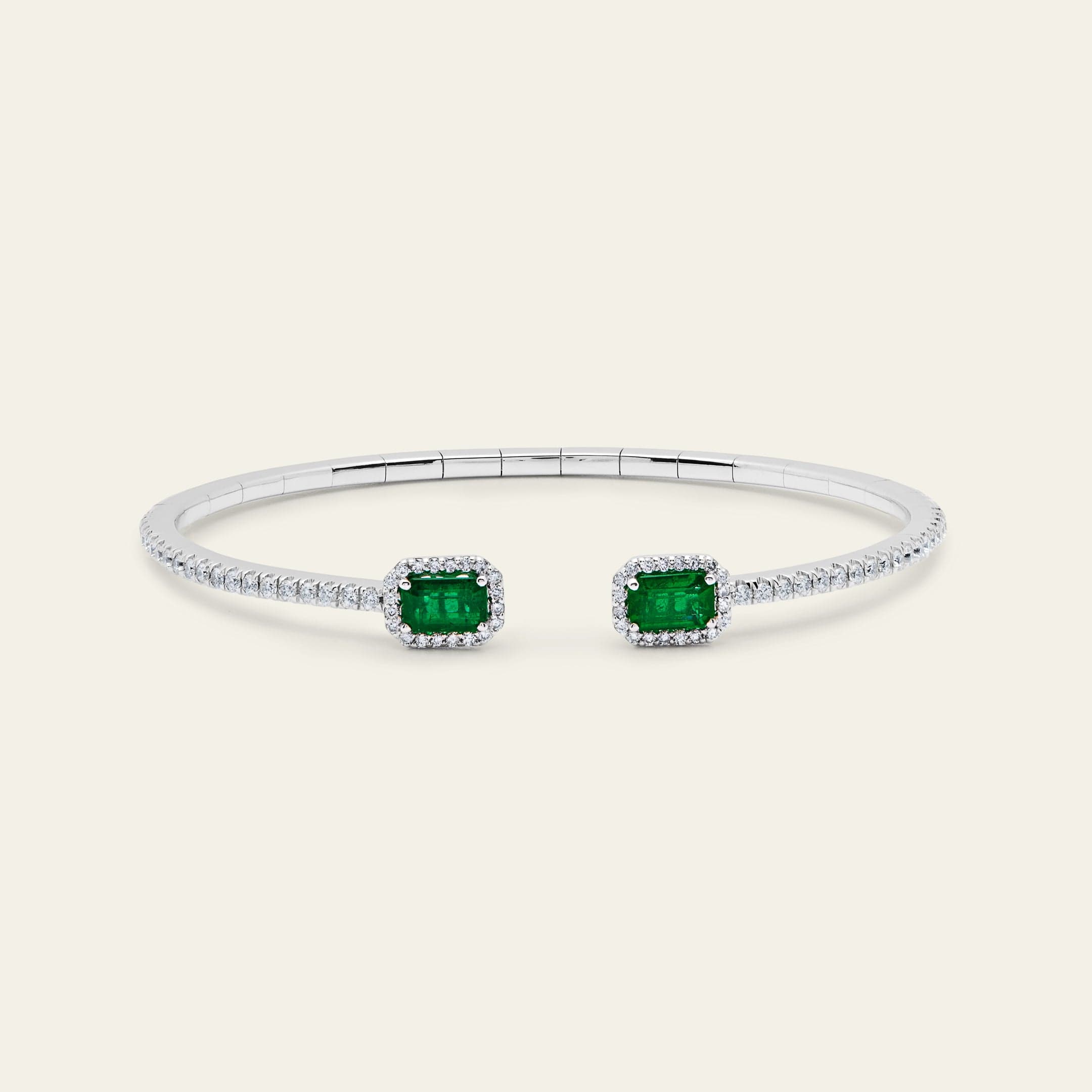 Emerald and Diamond Flexible Open Bangle - Diamond Bangle – Jewels ...