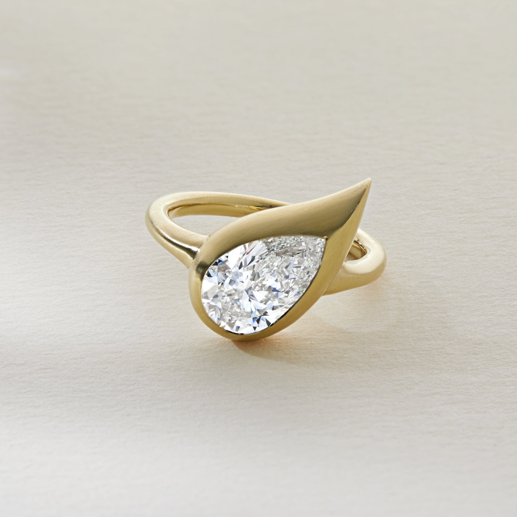 Gold Pinky Ring with Pear Diamond – Bold, Sculptural, Bezel Set Power ...