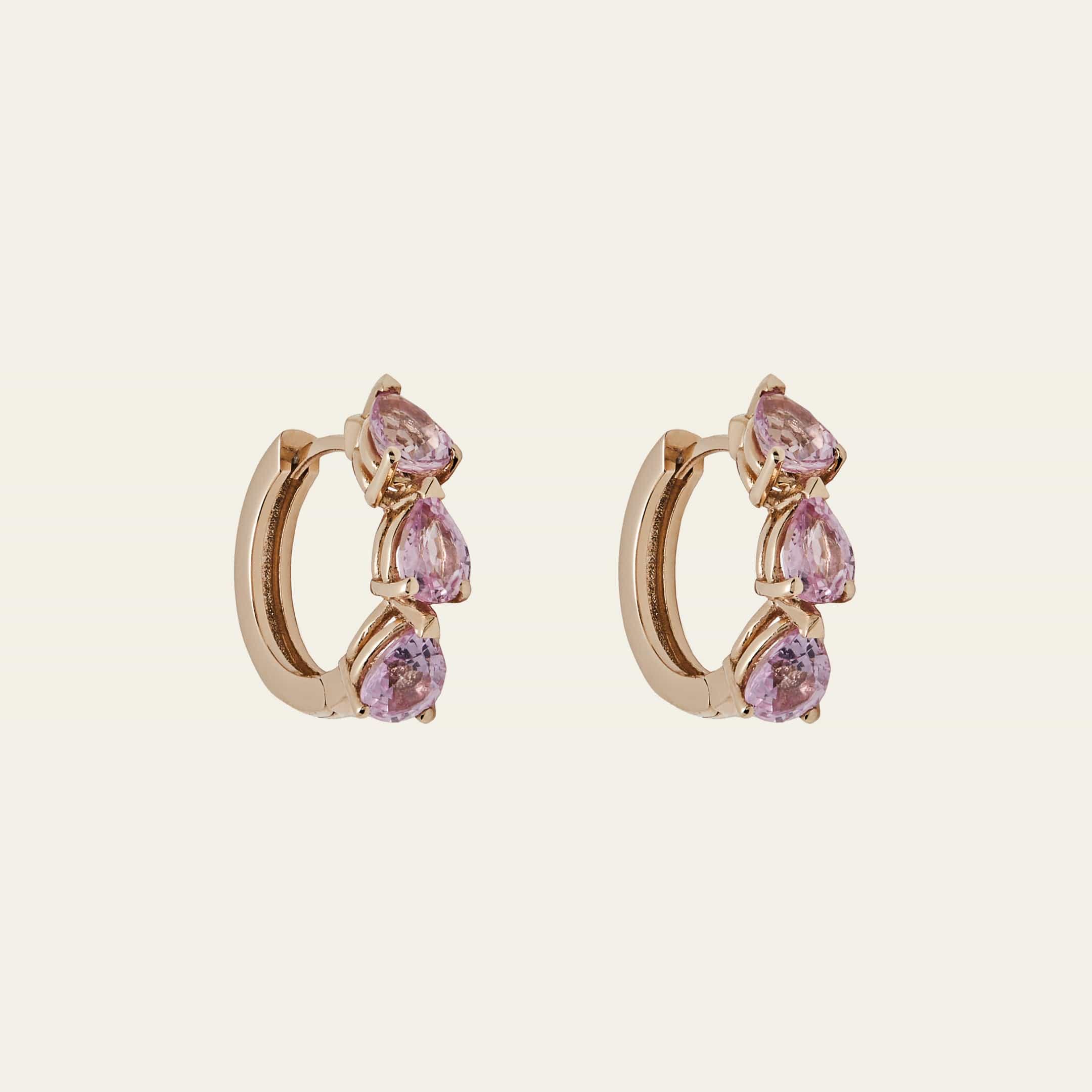 Pear-Shaped Pink Sapphire Huggies - Pink Sapphire Hoop Earrings ...