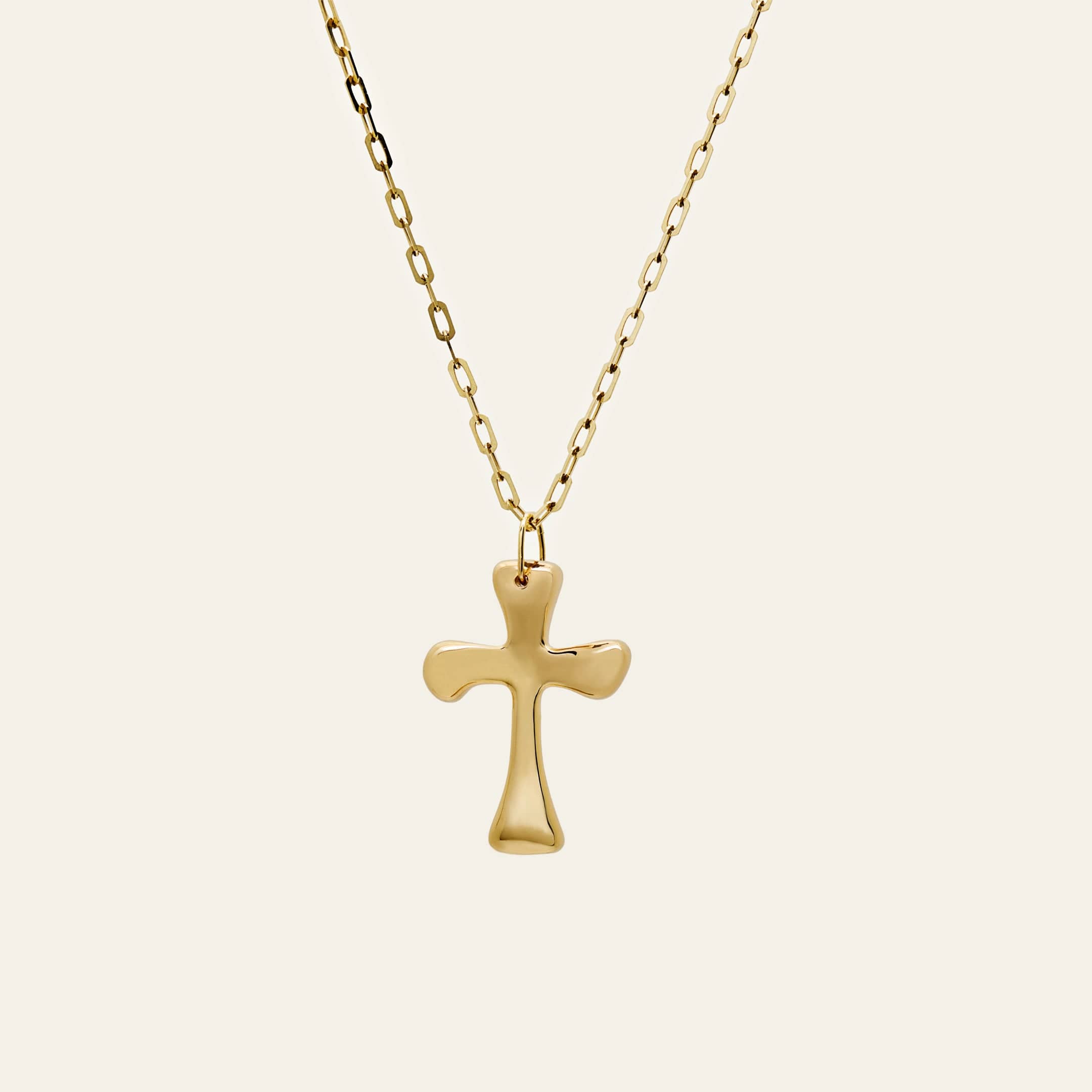 14K Gold Cross – Bubble Cross Pendant, Thick Gold Charm – Jewels Aficionado